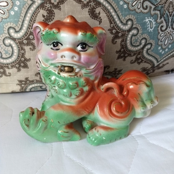 Feng Shui | Accents | Rare Antique Female Handpainted Orange Green ...